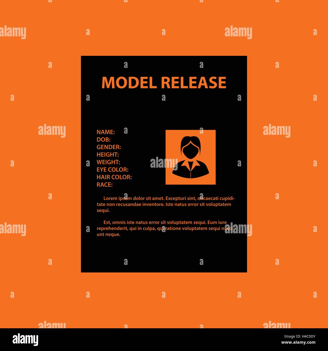 Icon of model release document. Orange background with black. Vector ...