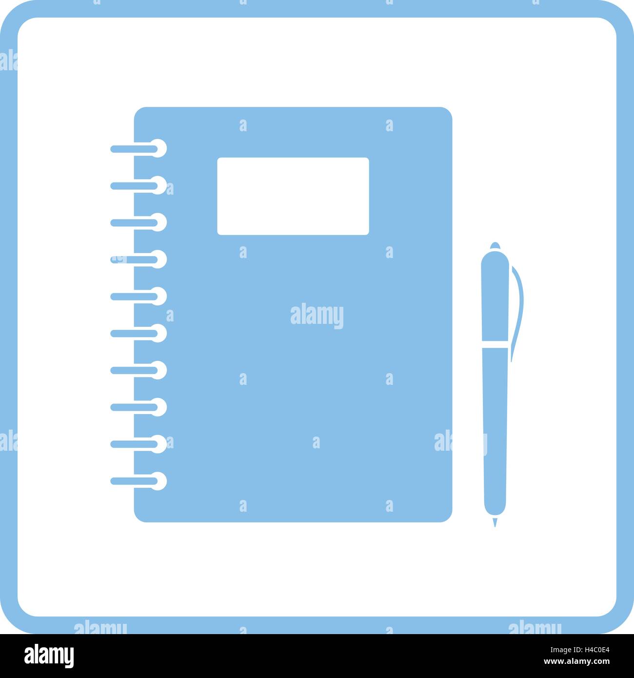 Exercise book with pen icon. Blue frame design. Vector illustration ...
