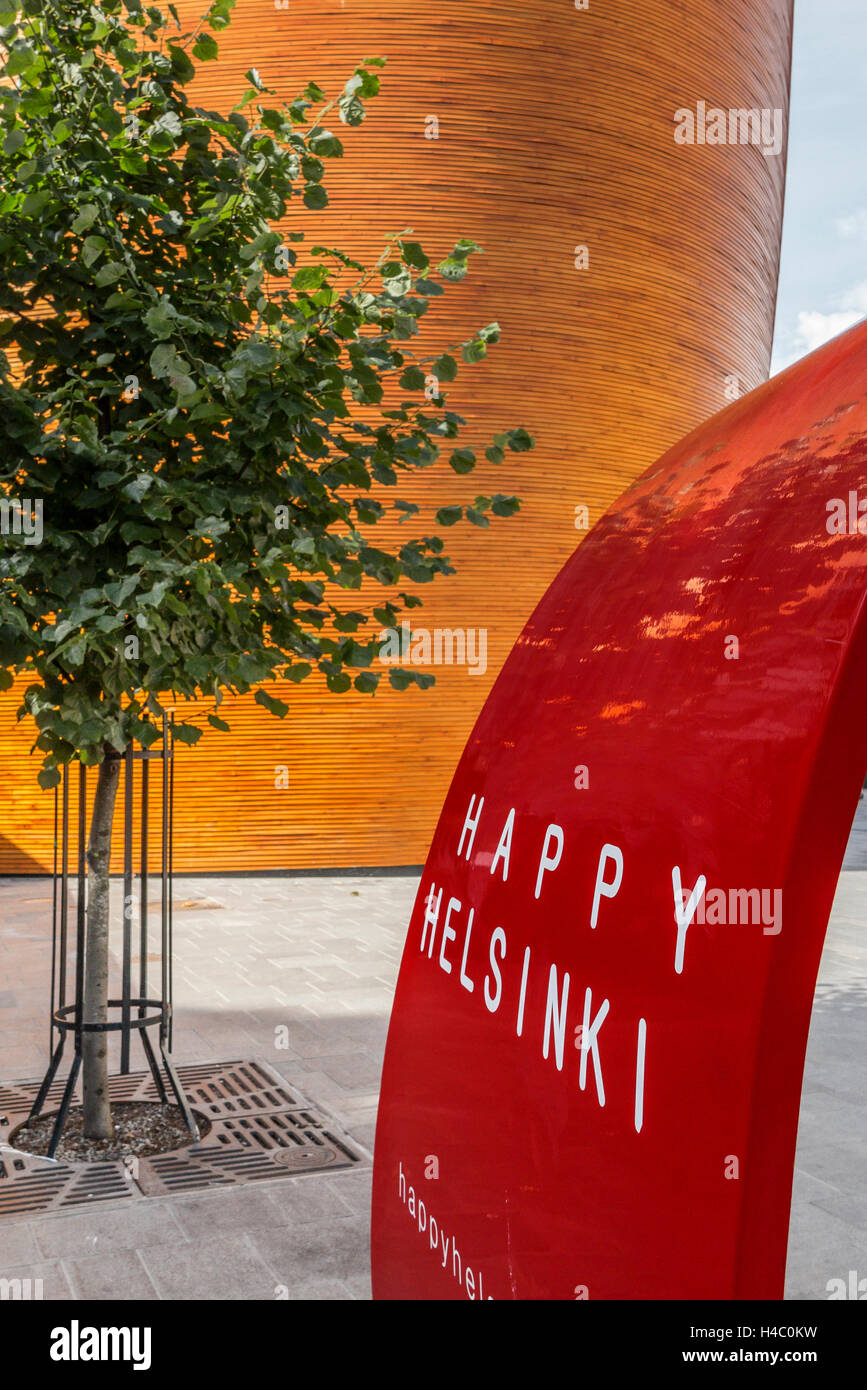 Happy Helsinki sign on seat Helsinki near Kampii Finland Stock Photo ...