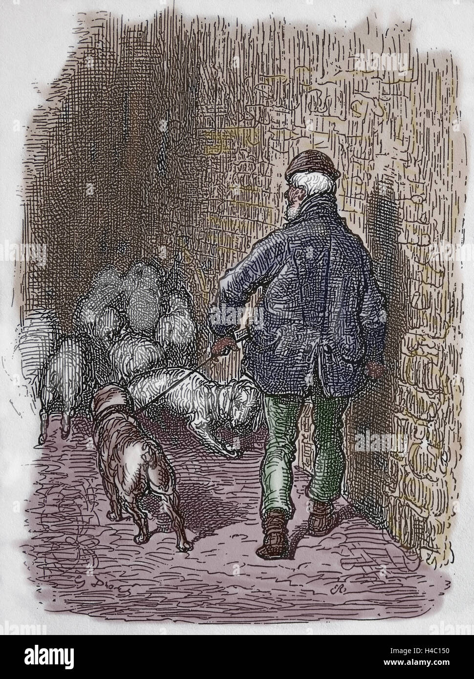 United Kingdom. London. Bulldogs. Engraving by Gustave Dore. 19th ...