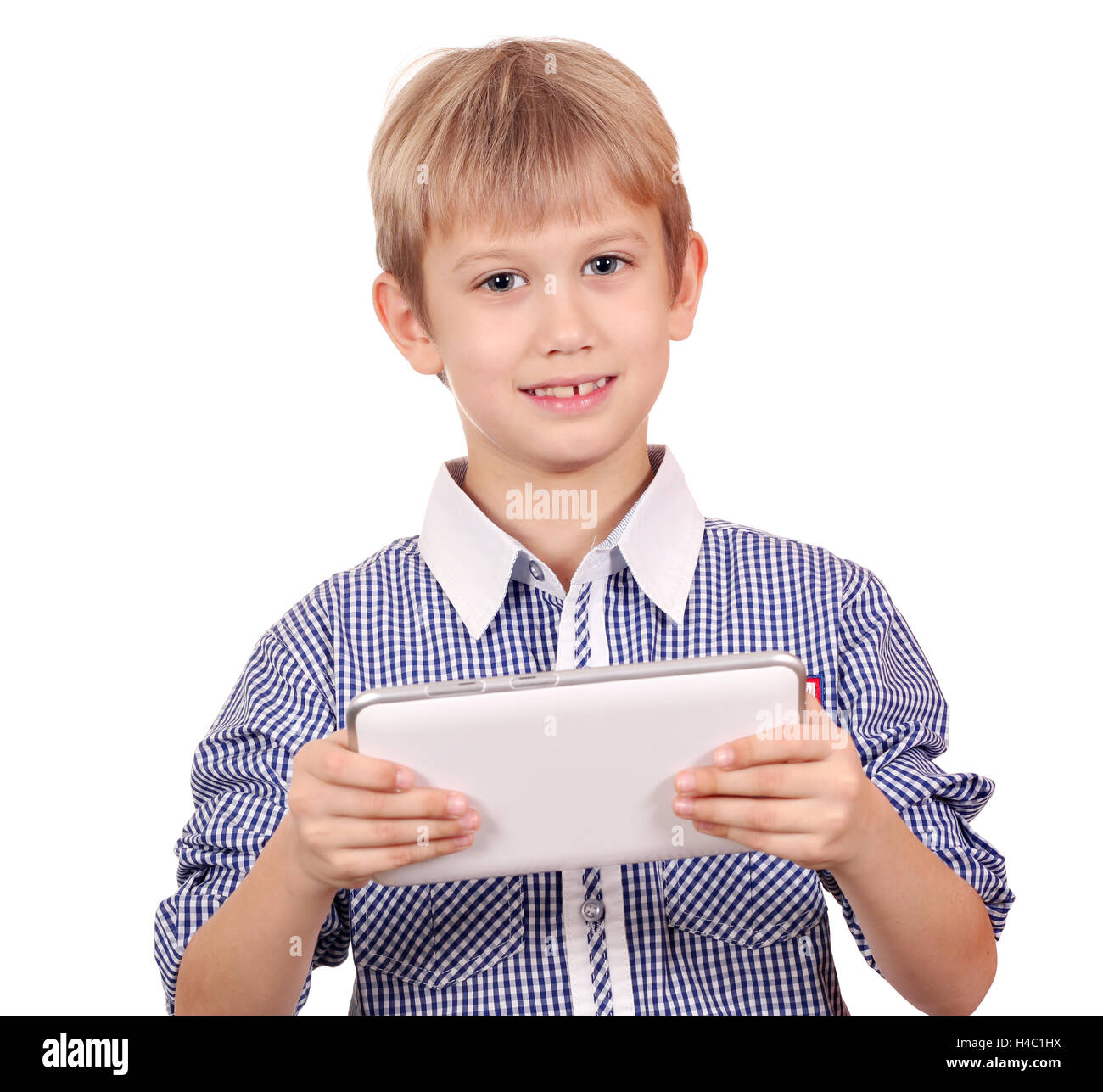 happy boy with tablet pc portrait Stock Photo - Alamy