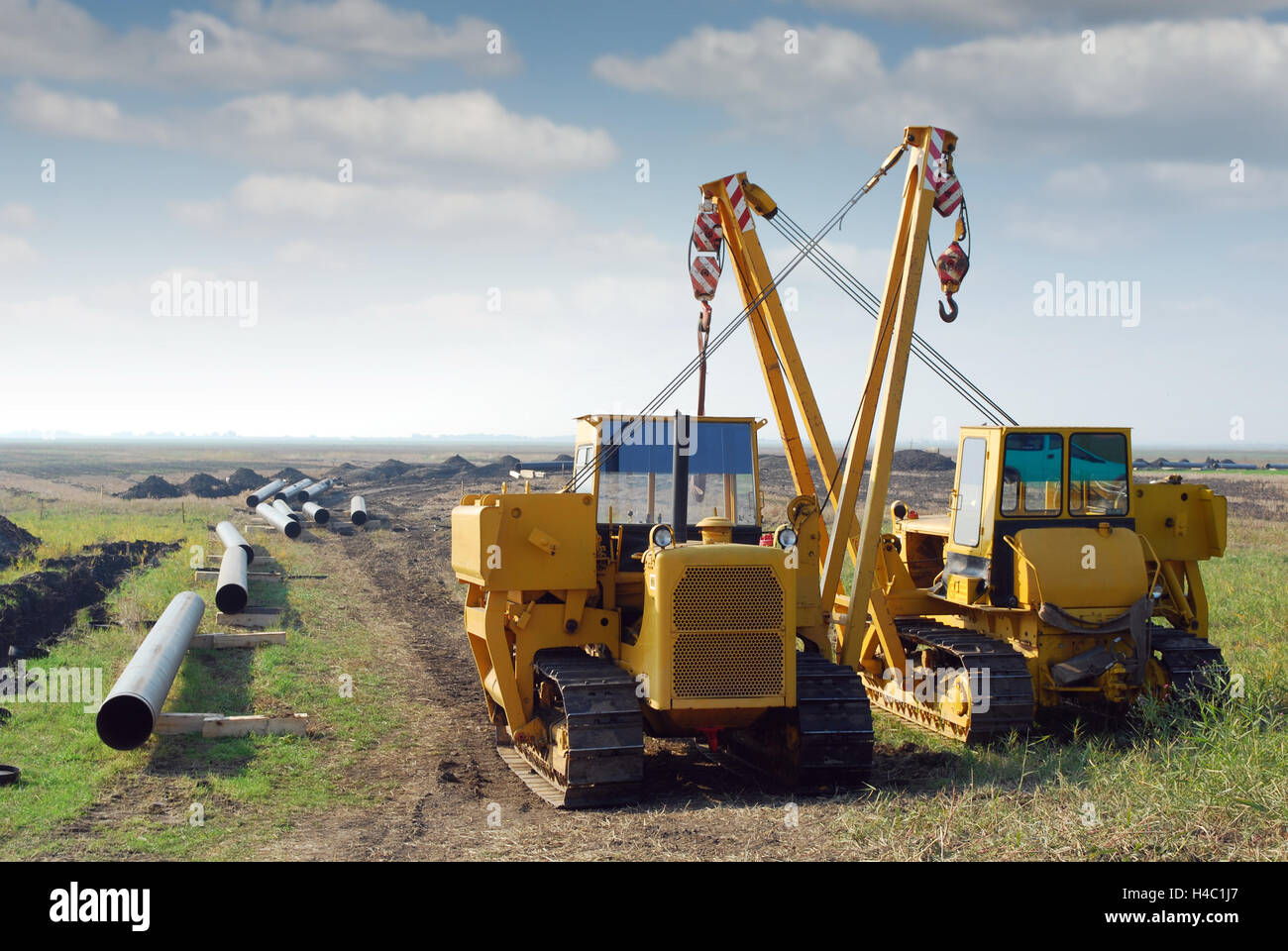 heavy machinery and gas pipeline construction site Stock Photo - Alamy