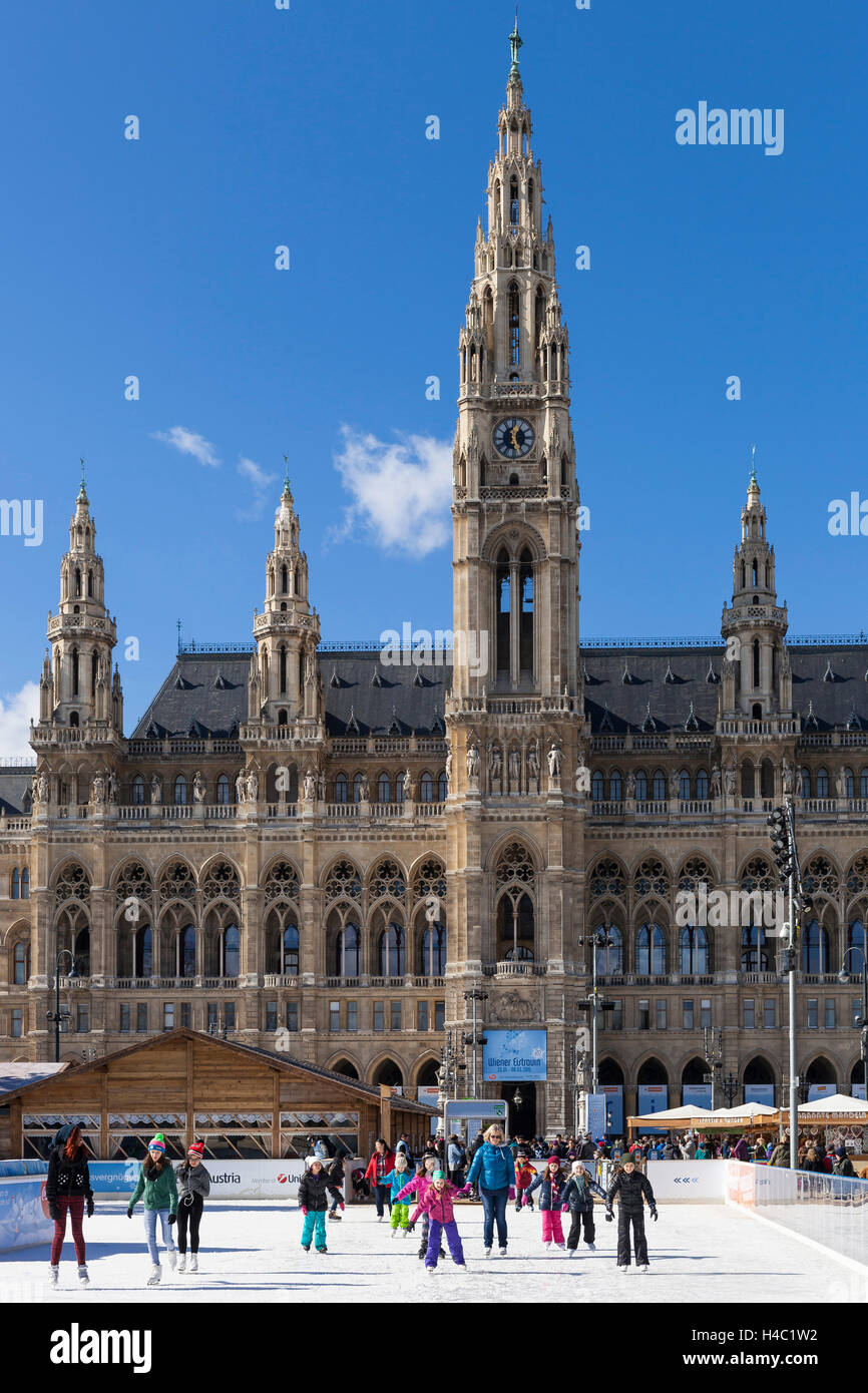 Ice rink in front of the Vienna city hall, Vienna Eistraum, Austria ...