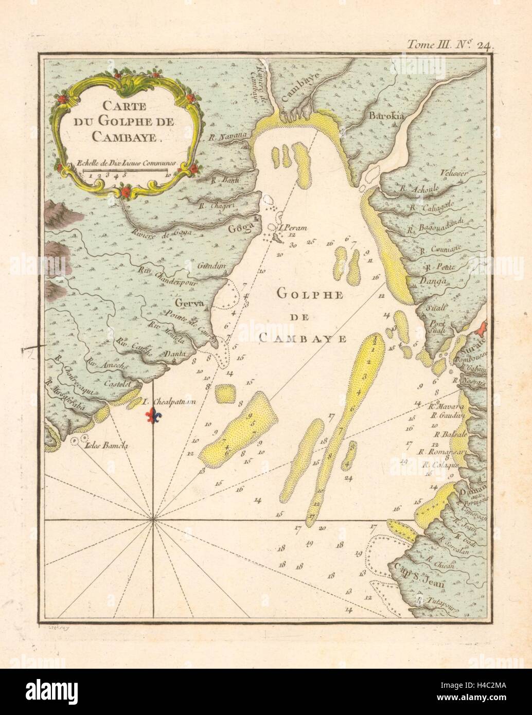 'Carte du Golphe de Cambaye'. BELLIN. Gulf of Khambat, Gujarat, India ...
