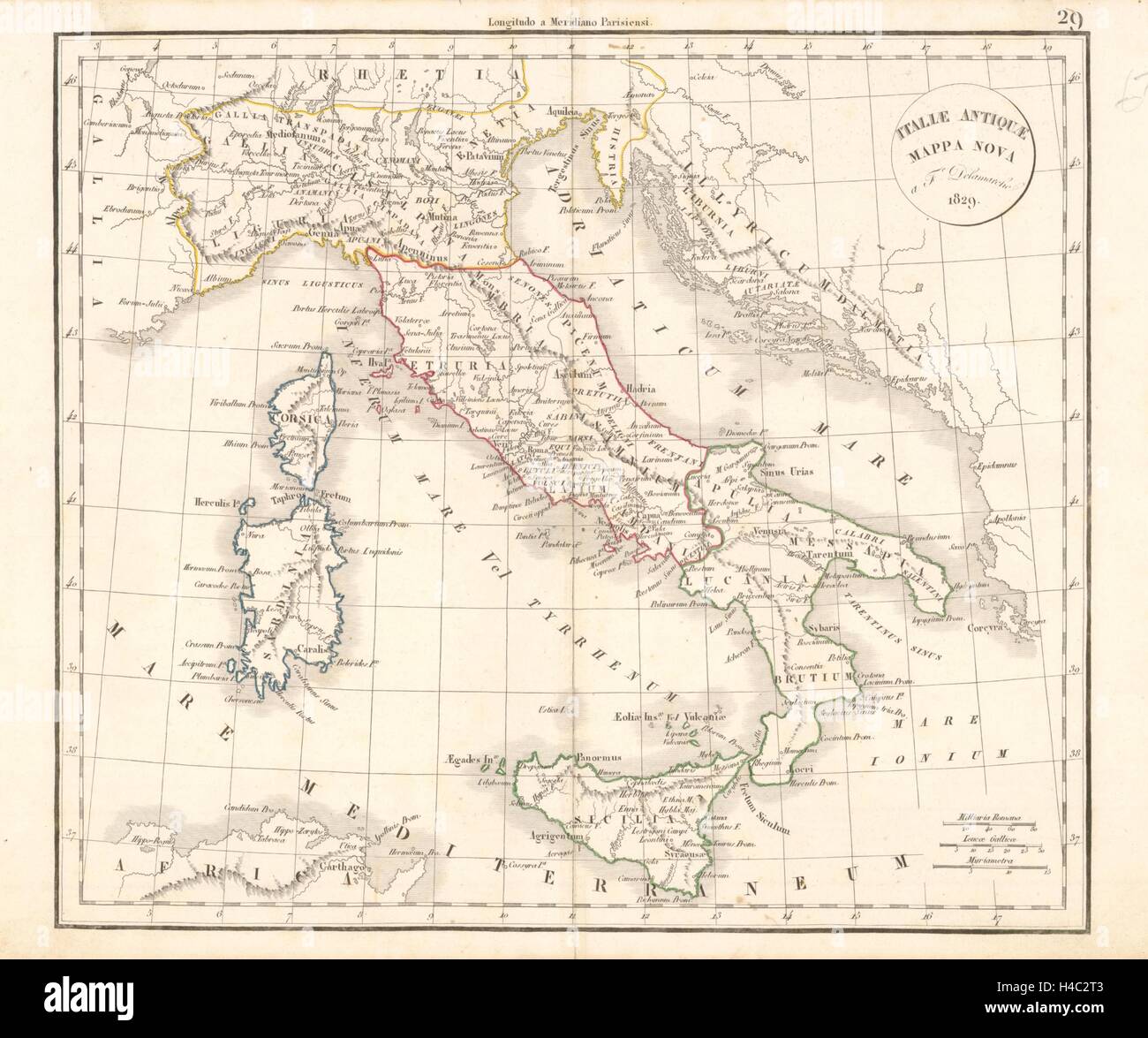 'Italiae Antiquae Mappa Nova' by Felix Delamarche. Ancient Italy 1829 ...