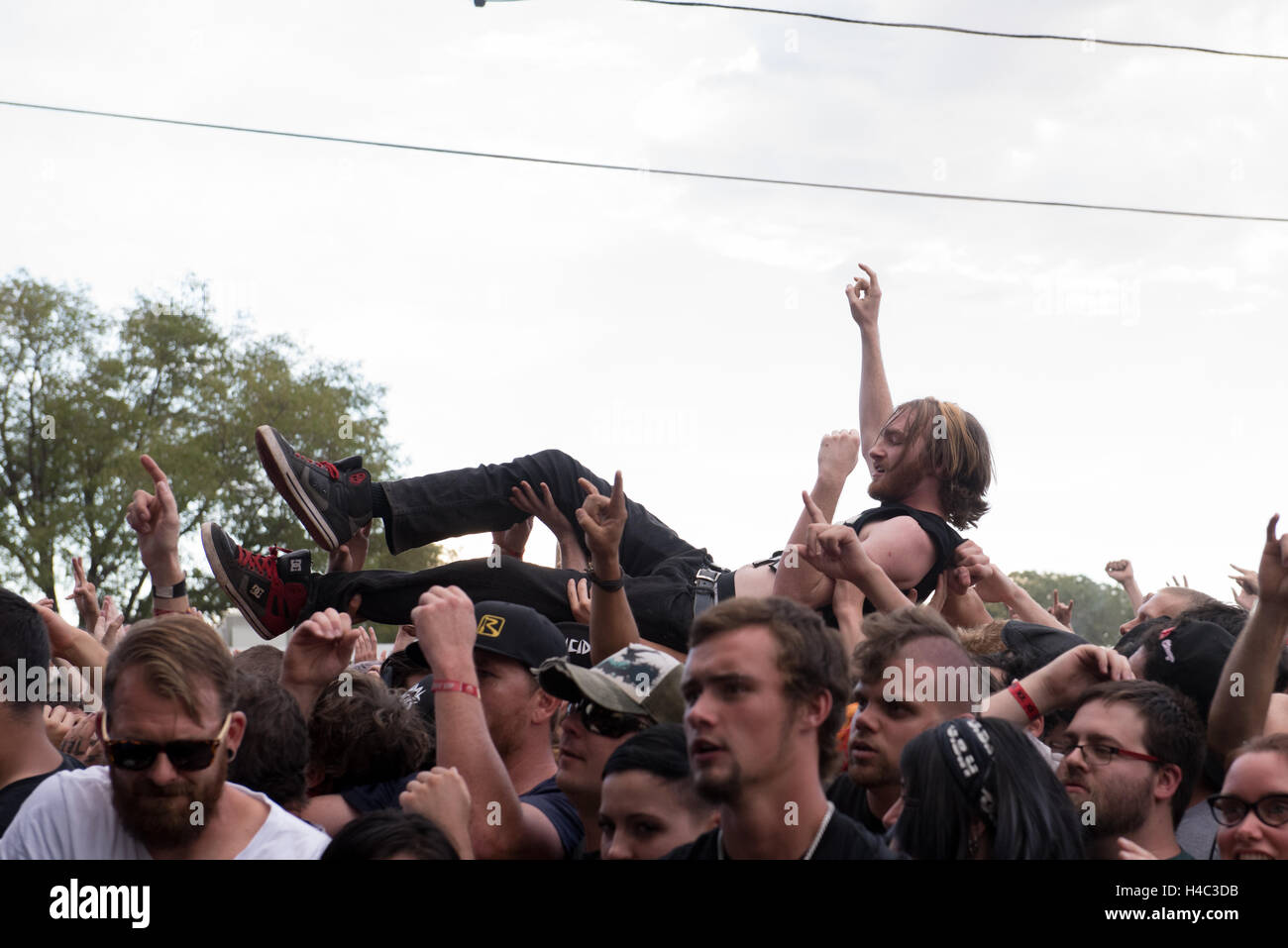 A fan crowdsurfs at Riot Fest at the National Complex September 2, 2016 ...