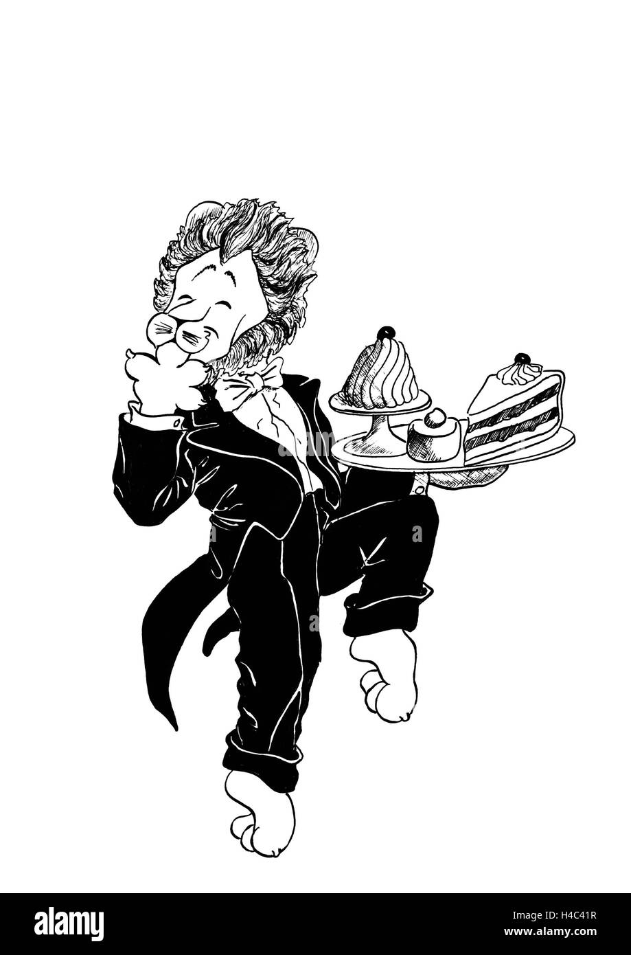 Lion as a waiter serving cake Stock Photo - Alamy