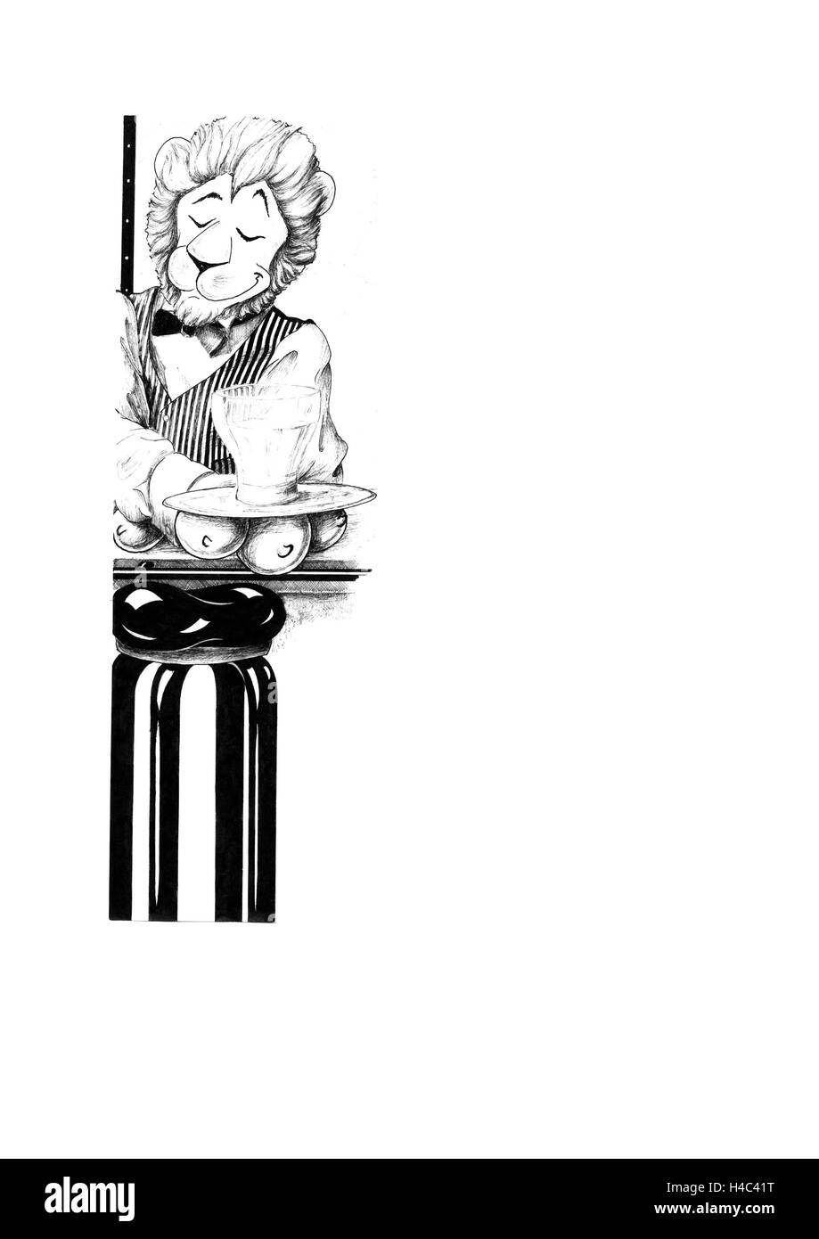 Lion as a waiter serving coffee Stock Photo - Alamy