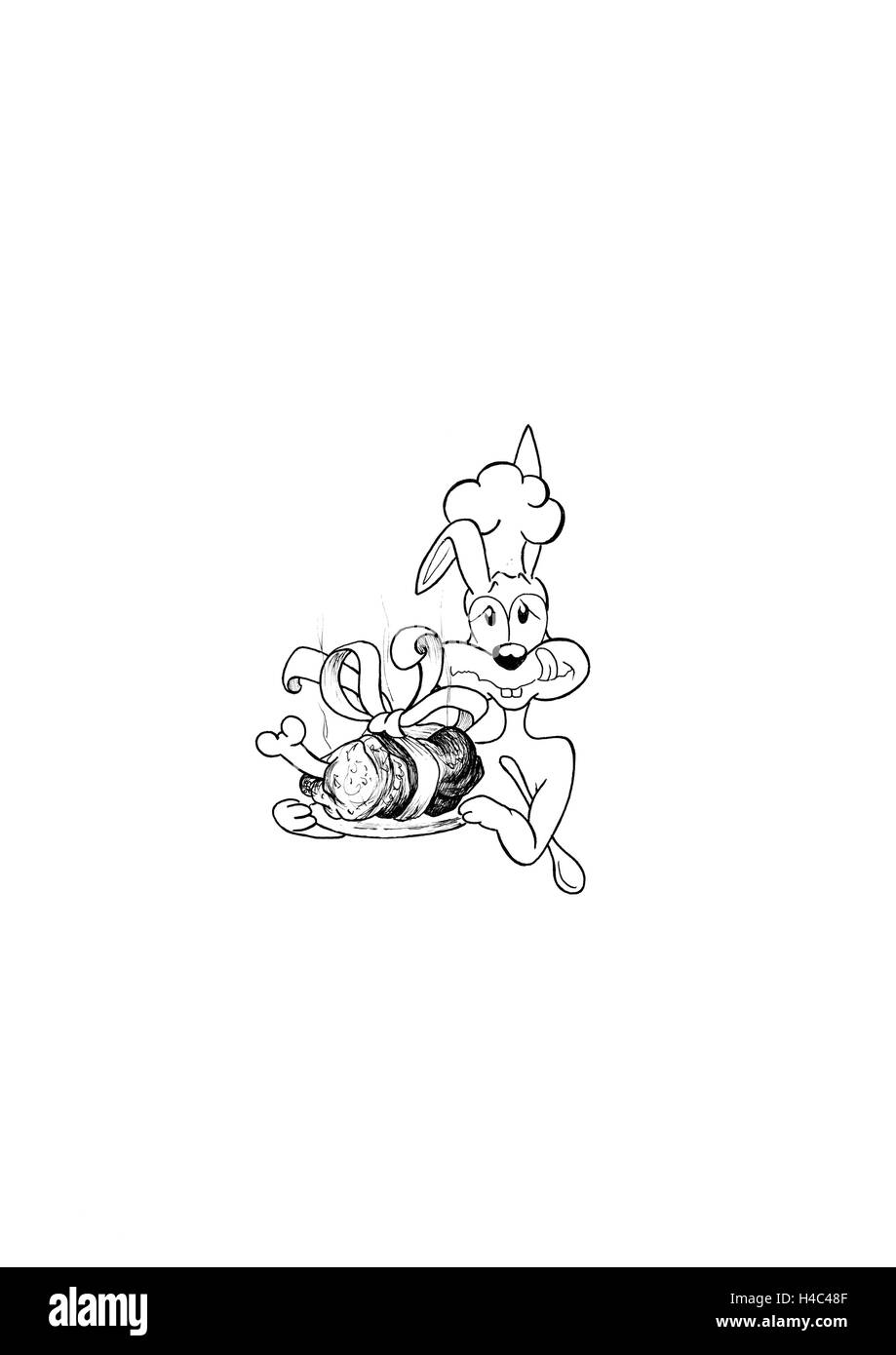 Easter bunny chef with a present of lamb roast Stock Photo - Alamy