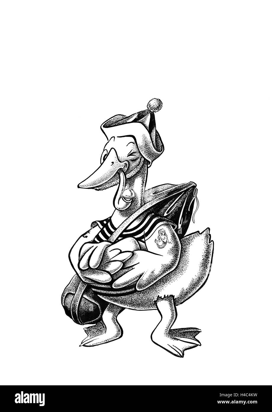 Hiking duck with backpack Stock Photo - Alamy