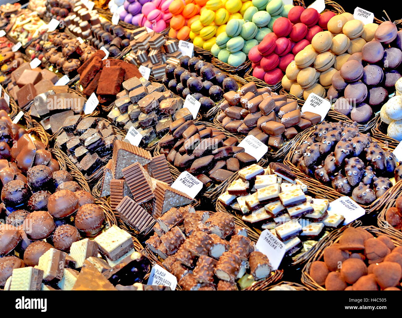 Sweets on Boqueria market, Barcelona city Stock Photo - Alamy