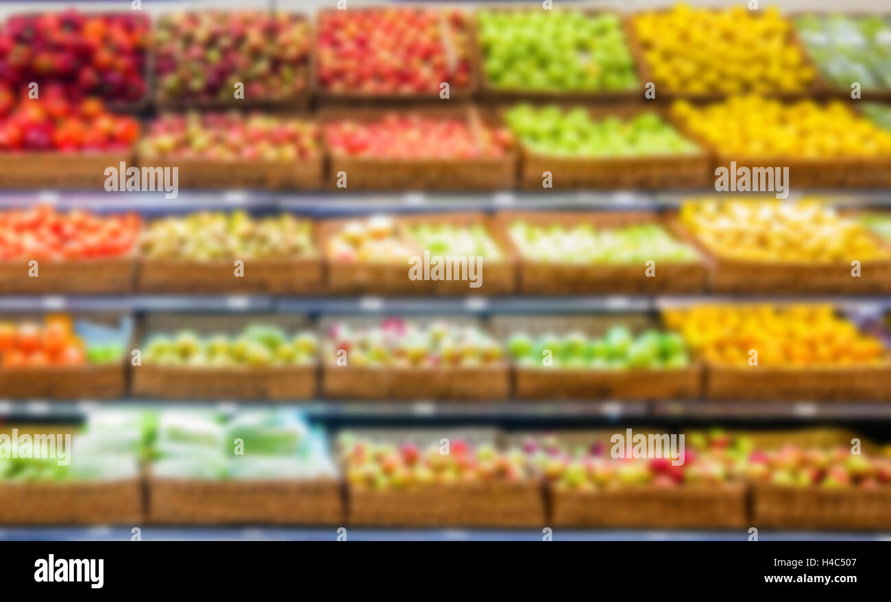 blurred supermarket fruits and vegetables products Stock Photo - Alamy
