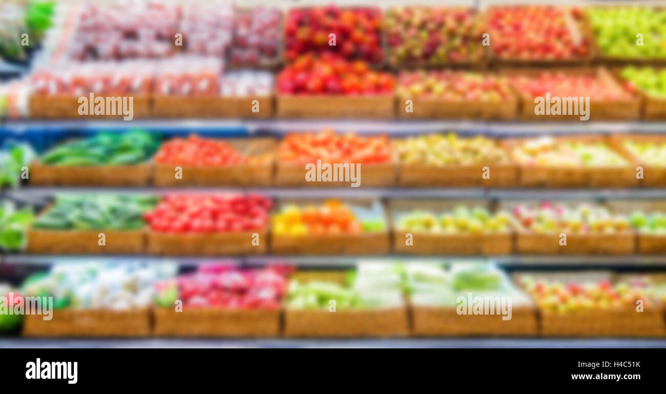blurred supermarket fruits and vegetables products Stock Photo - Alamy