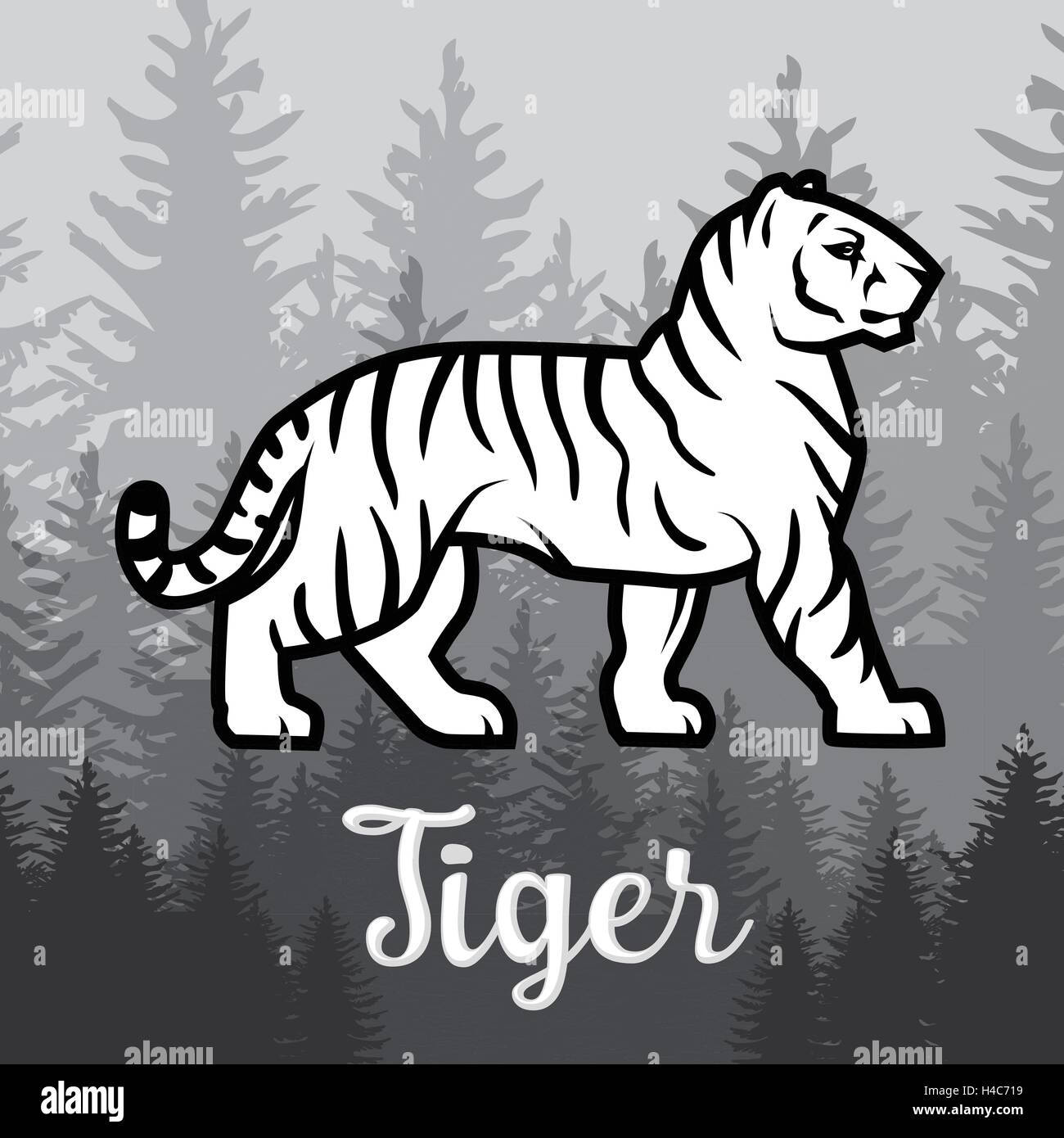 Double exposure White Tiger in forest poster design. vector ...