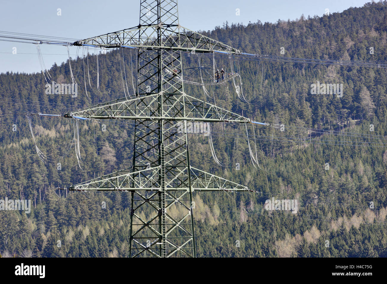 Men, work, giddy, height, bridge for assembling, power lines, mast ...