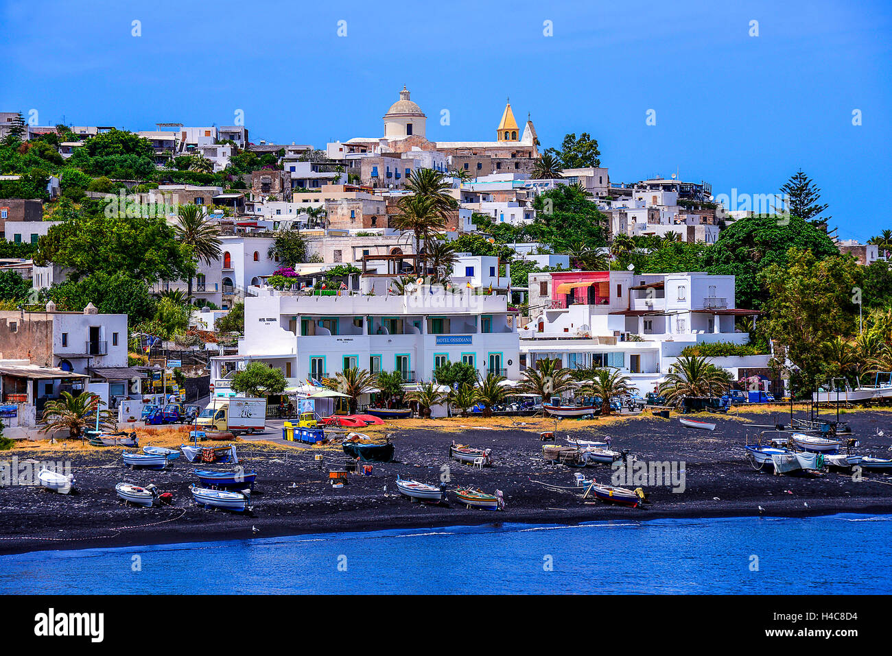 Italy Sicily Aeolian Islands Stromboli Island The village of San ...