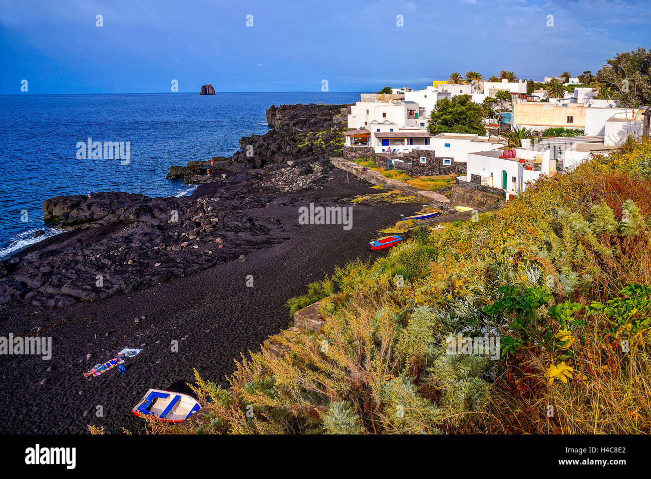Italy Sicily Aeolian Islands Stromboli Island The residential area of ...