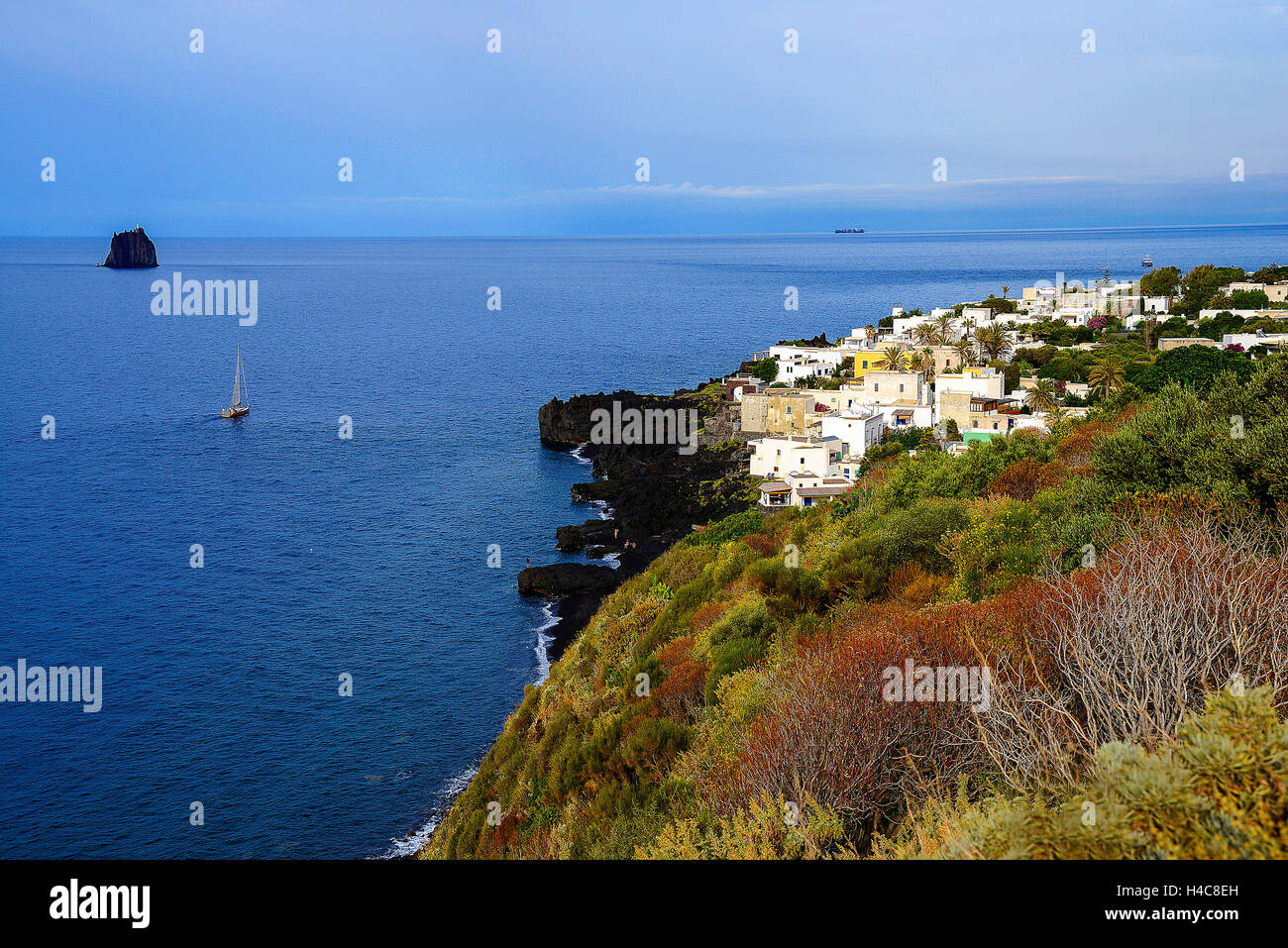 Italy Sicily Aeolian Islands Stromboli Island The residential area of ...