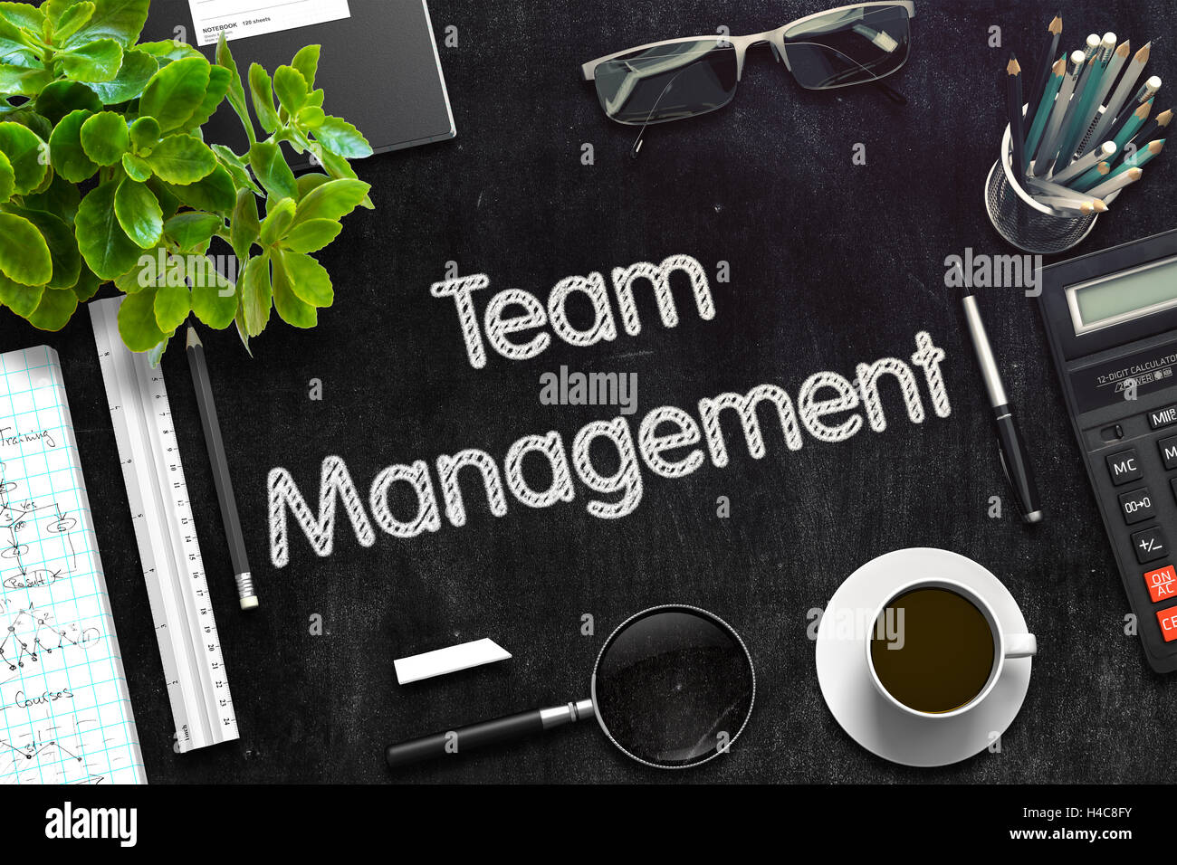Black Chalkboard with Team Management. 3D Rendering Stock Photo - Alamy