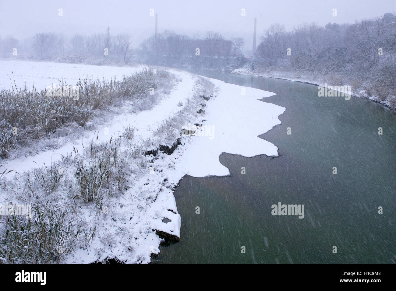 Cecina, Livorno, Tuscany - snowfall in the city, the bridge on the ...
