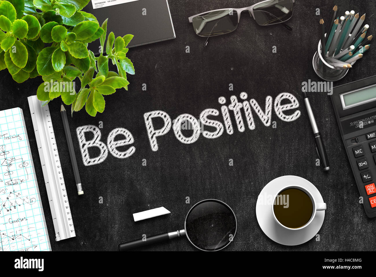 Be Positive Handwritten on Black Chalkboard. 3D Rendering Stock Photo ...