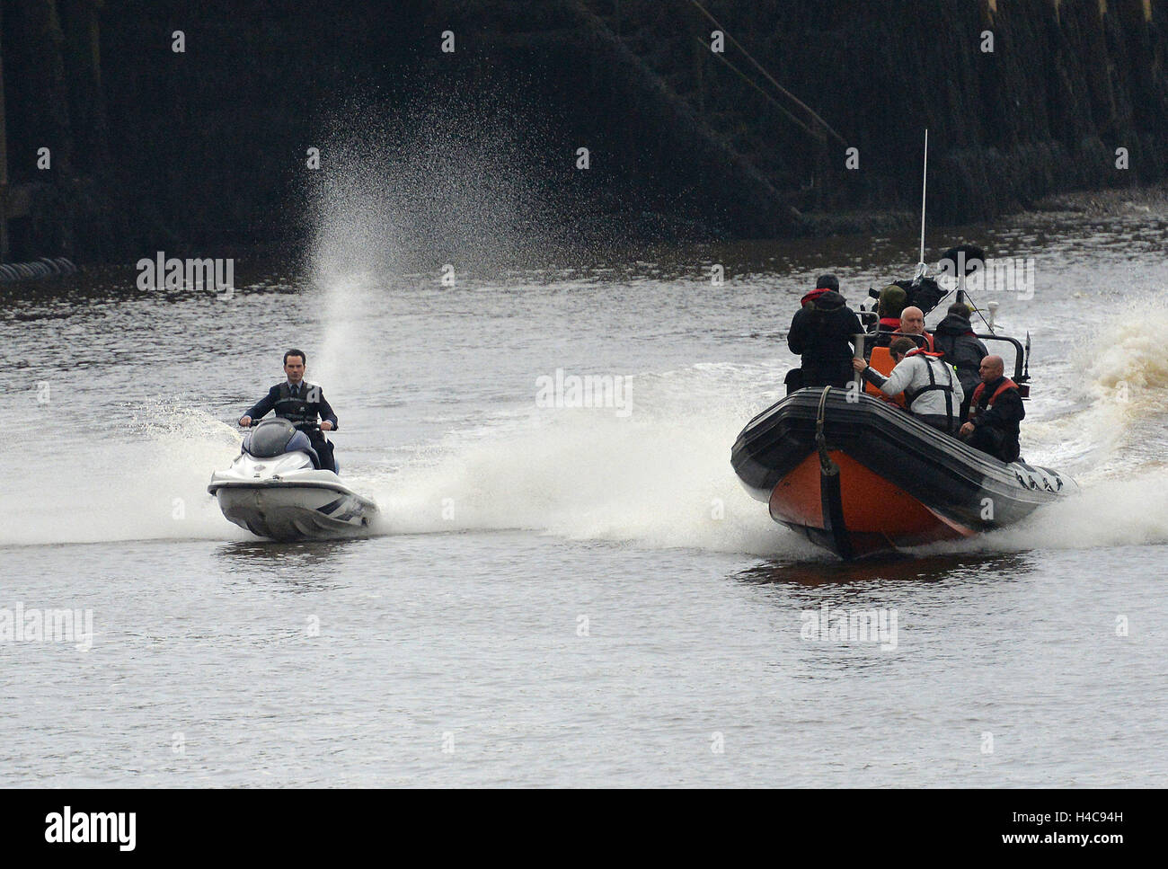 Comedian Jimmy Carr rides a jet ski in Whitby harbour as Jeremy ...