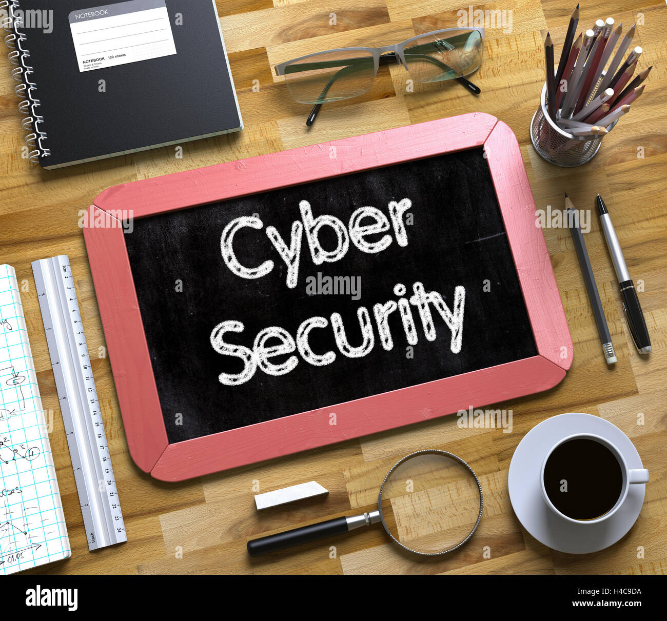 Small Chalkboard with Cyber Security Concept. 3D Stock Photo - Alamy