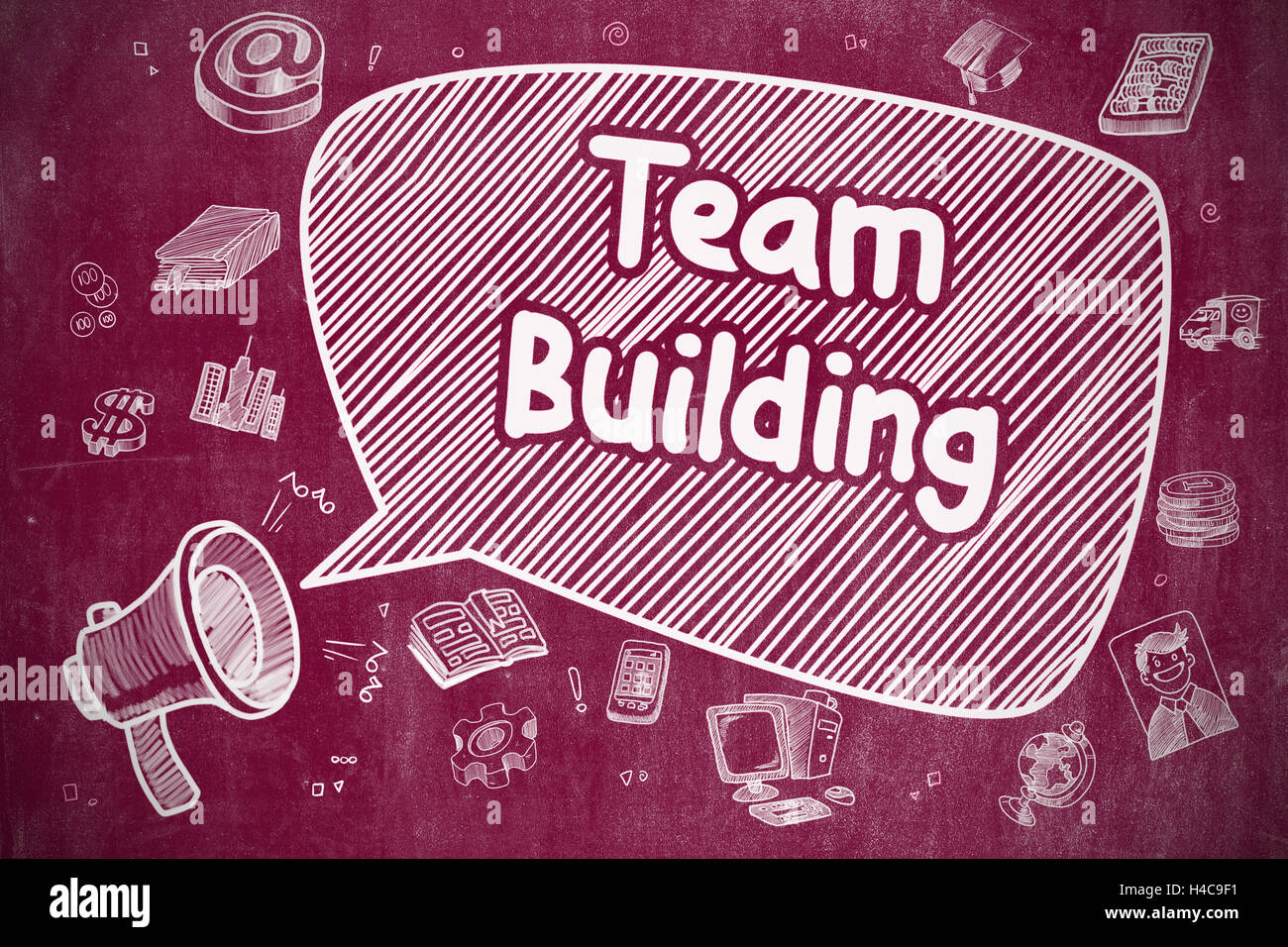 Team Building - Doodle Illustration on Red Chalkboard Stock Photo - Alamy