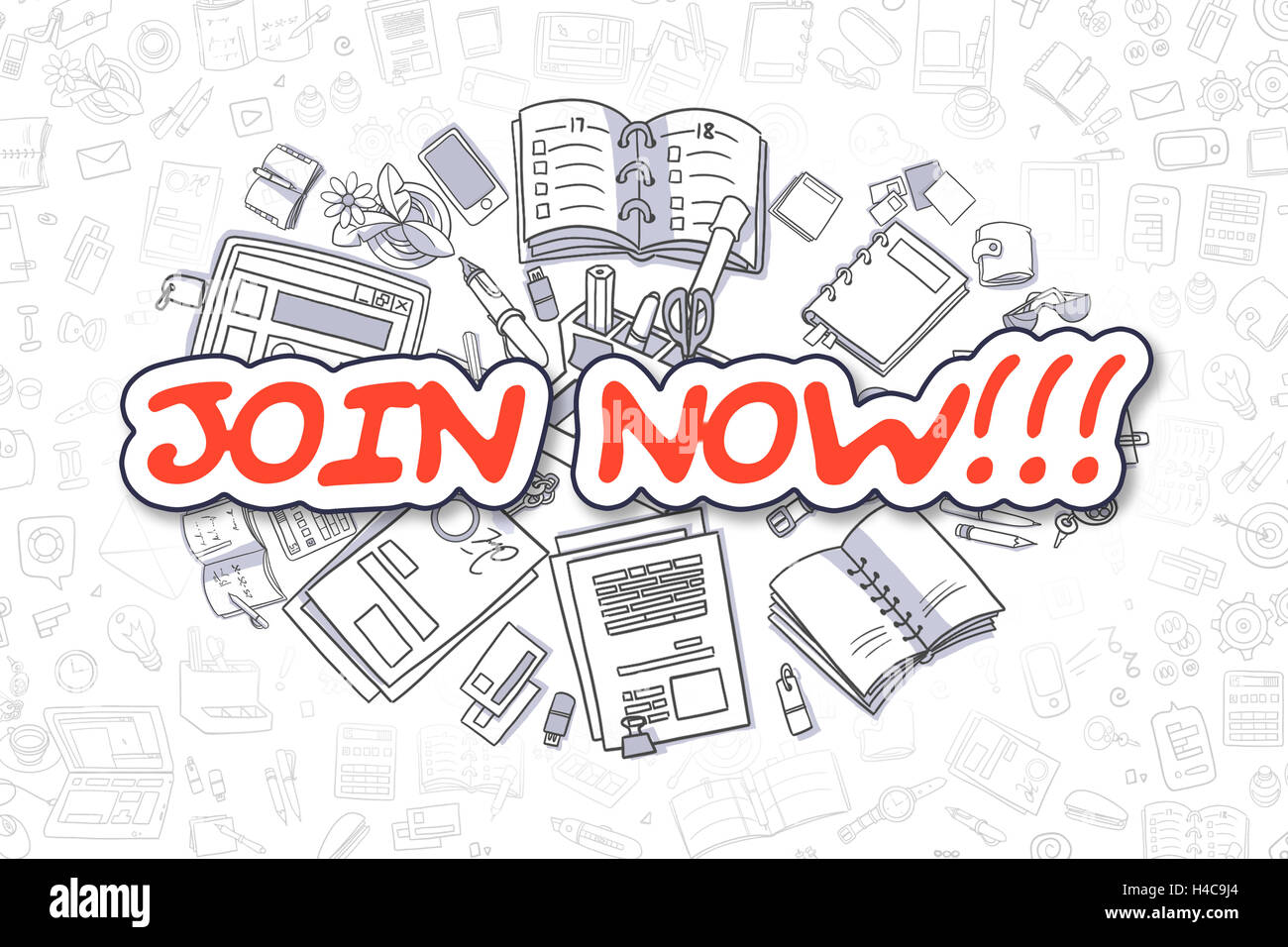 Join Now - Cartoon Red Inscription. Business Concept Stock Photo - Alamy