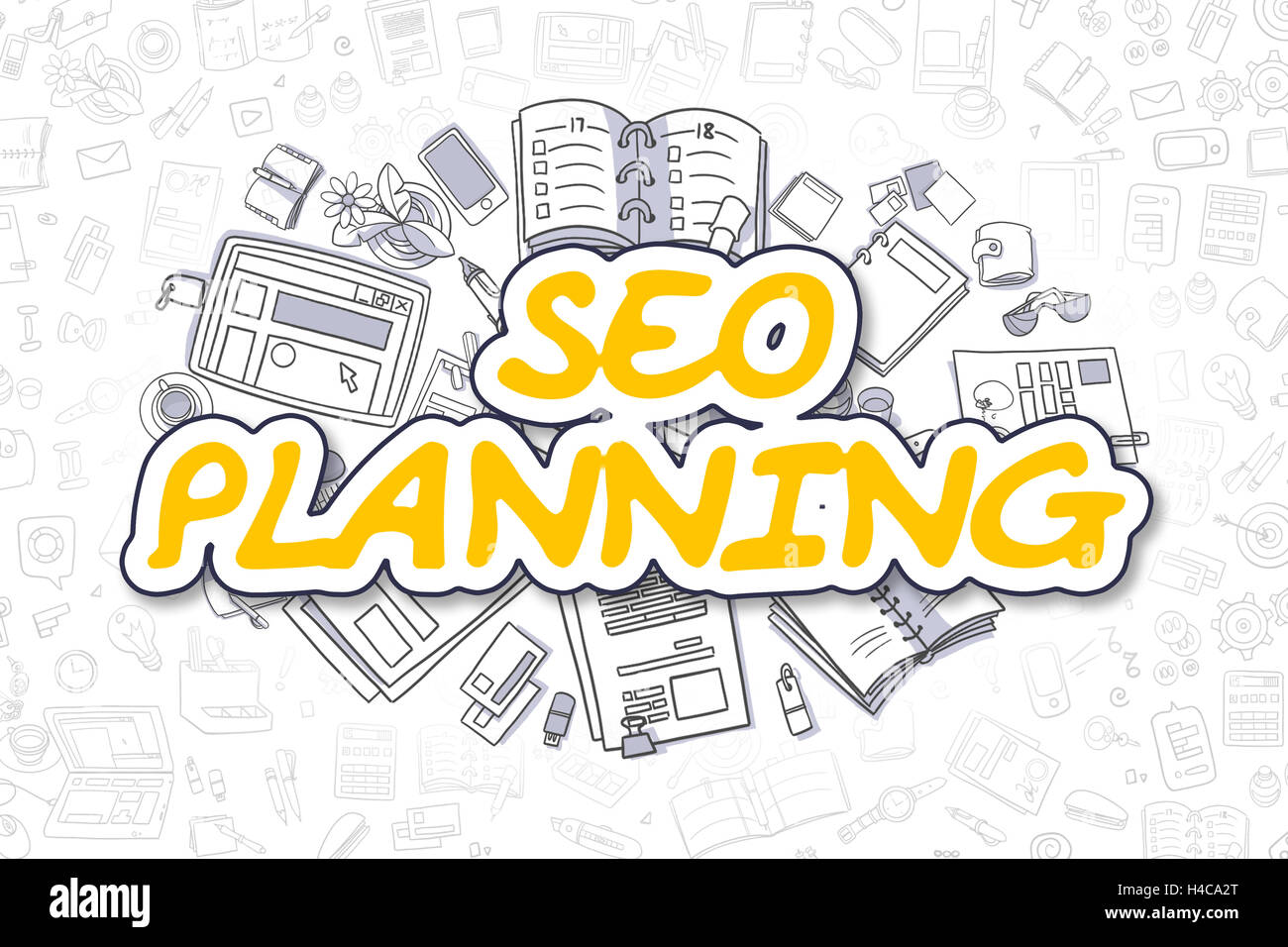 SEO Planning - Cartoon Yellow Word. Business Concept Stock Photo - Alamy