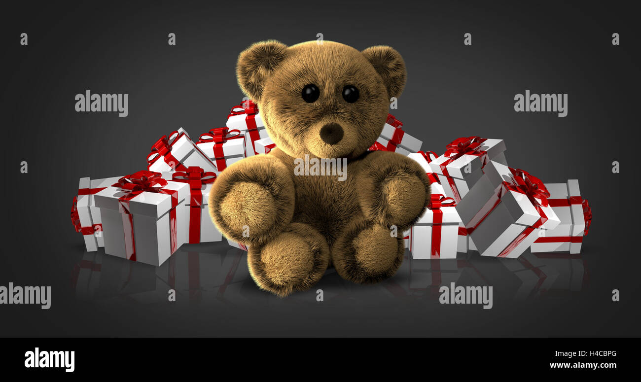 teddy bear gift boxes 3d render Stock Photo - Alamy