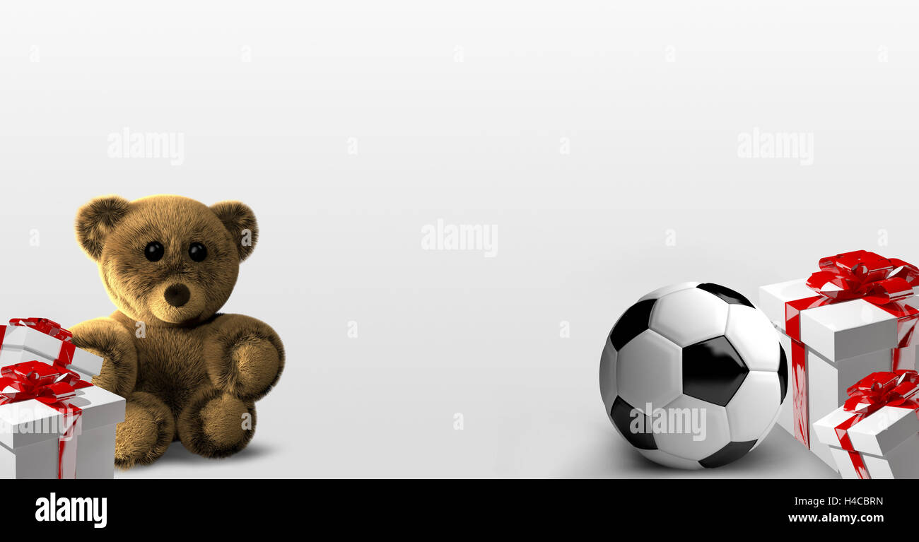 teddy bear soccer ball gifts 3d render Stock Photo - Alamy