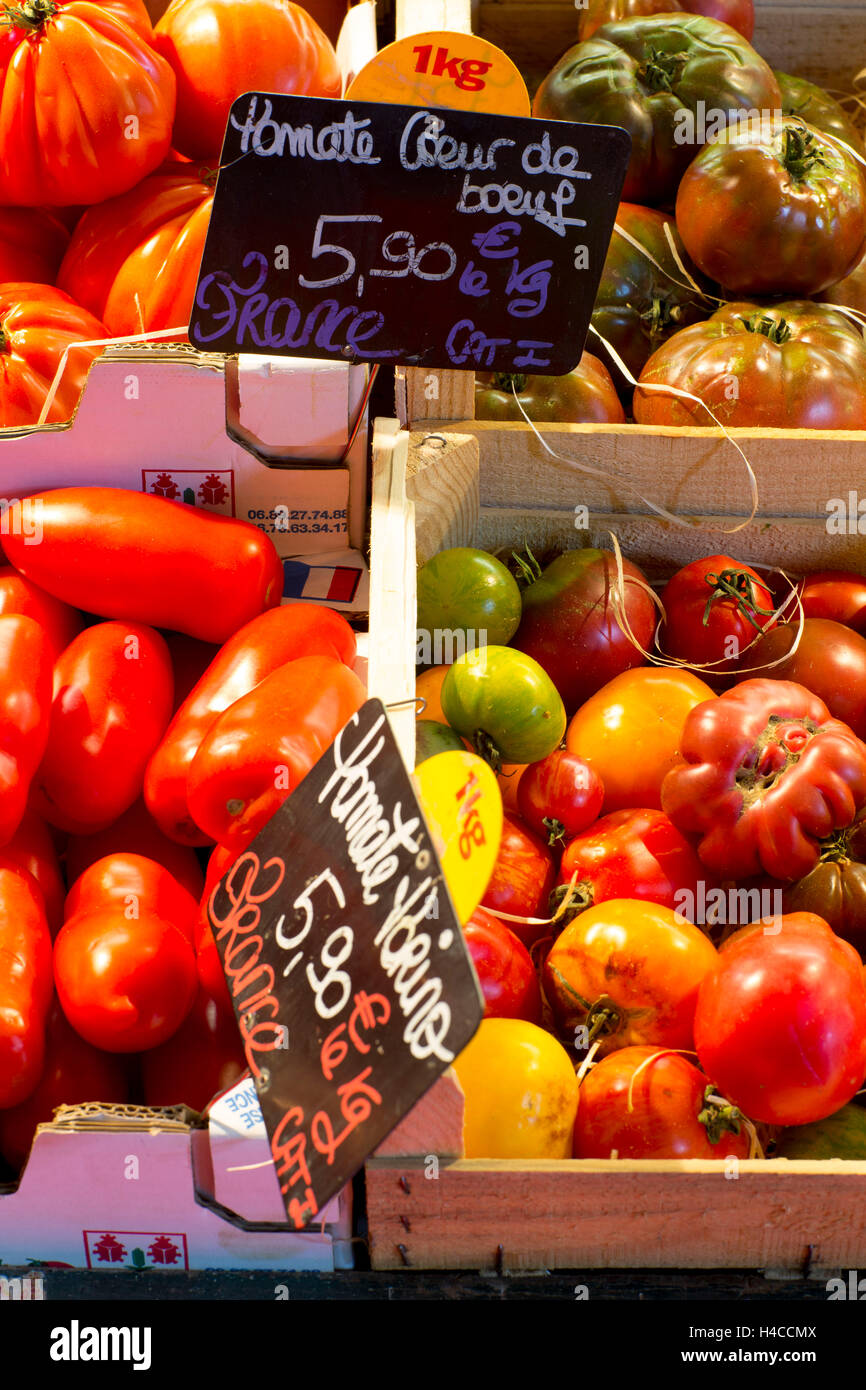 Tomatoes, tomato Coeur de boeuf, mead cerium covered market, Metz ...