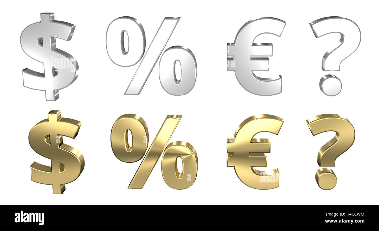 dollar percentage euro question mark 3D render Stock Photo - Alamy