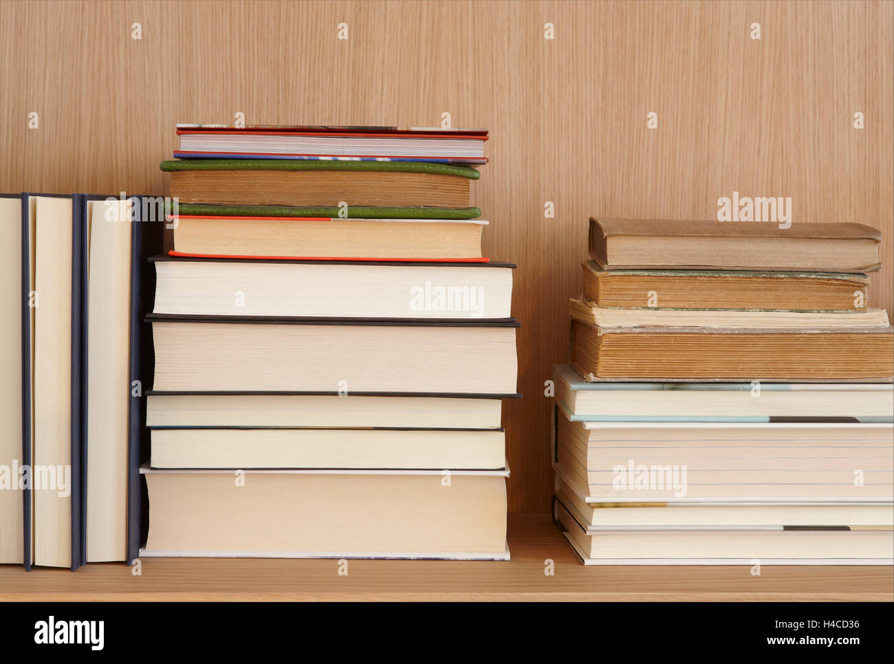 Antique books over a wooden bookshelf. Horizontal Stock Photo - Alamy