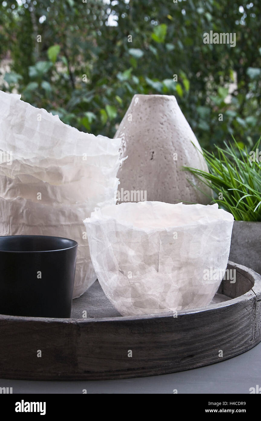 Paper lanterns, tea mugs, wooden tablet Stock Photo - Alamy