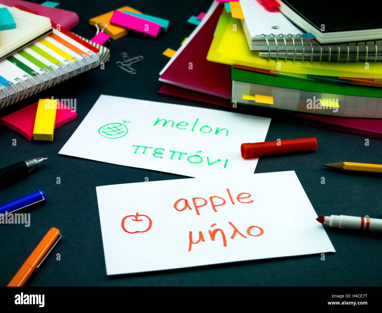 Learning New Language Making Original Flash Cards; Greek Stock Photo ...