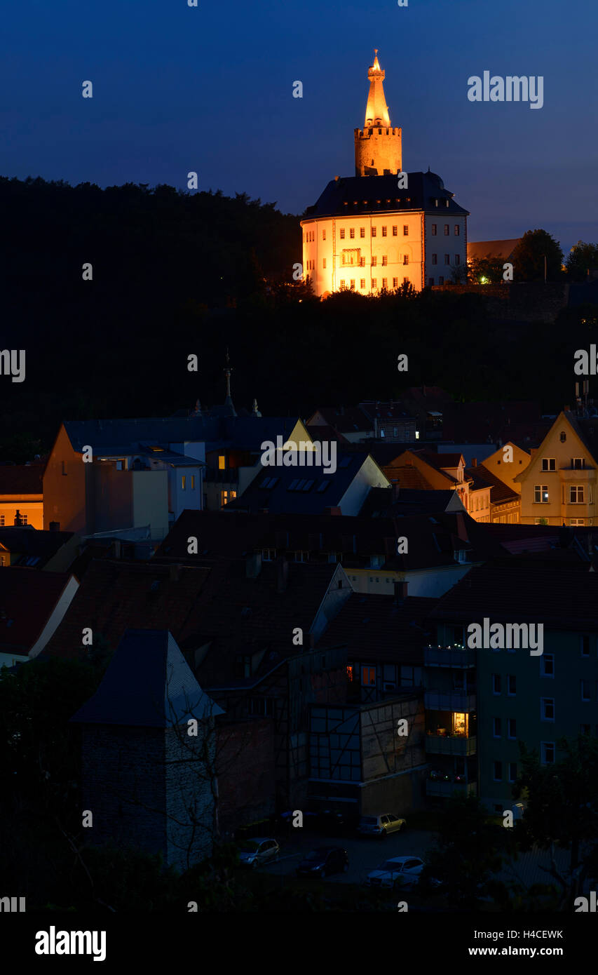 Germany, Thuringia, Weida, night shot, the castle Osterburg above the ...