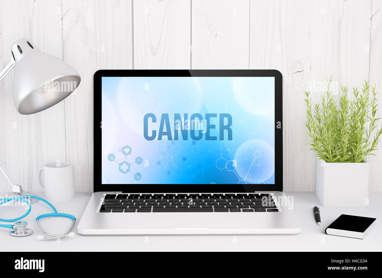 3d rendering of medical desktop with cancer on screen Stock Photo - Alamy