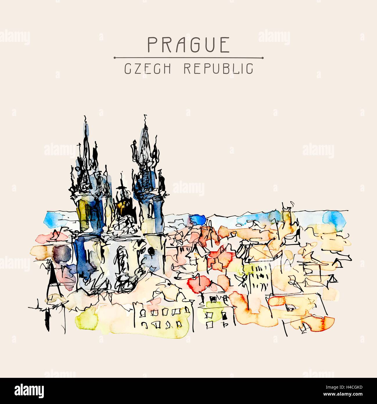 Prague skyline drawing hi-res stock photography and images - Alamy