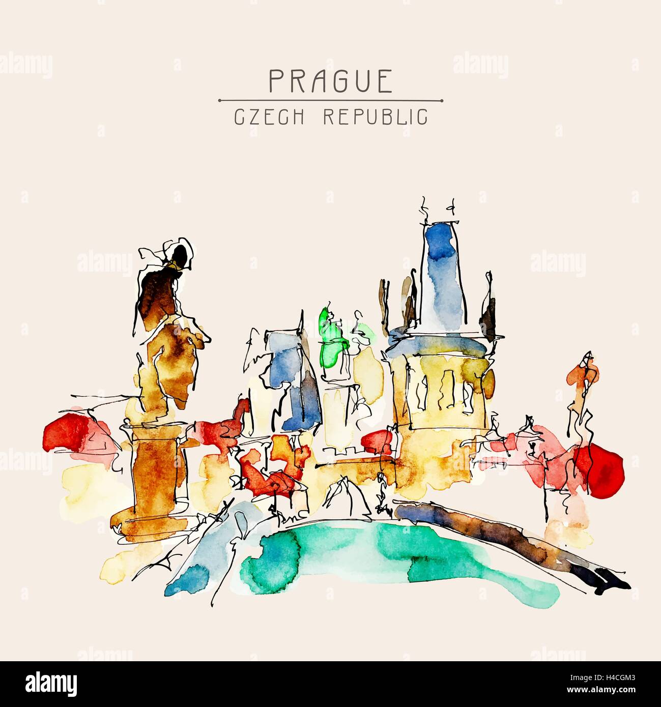 Prague skyline drawing hi-res stock photography and images - Alamy