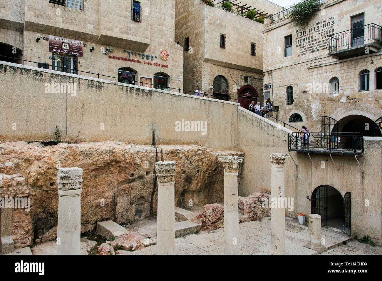 Israel, Jerusalem, old town, street, Roman, pillars, houses Stock Photo ...