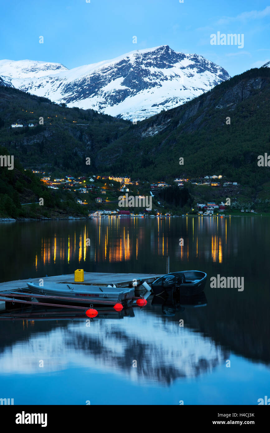 Geirangerfjord, blue hour, fjord, mountains, Romsdal, Norway, Europe ...