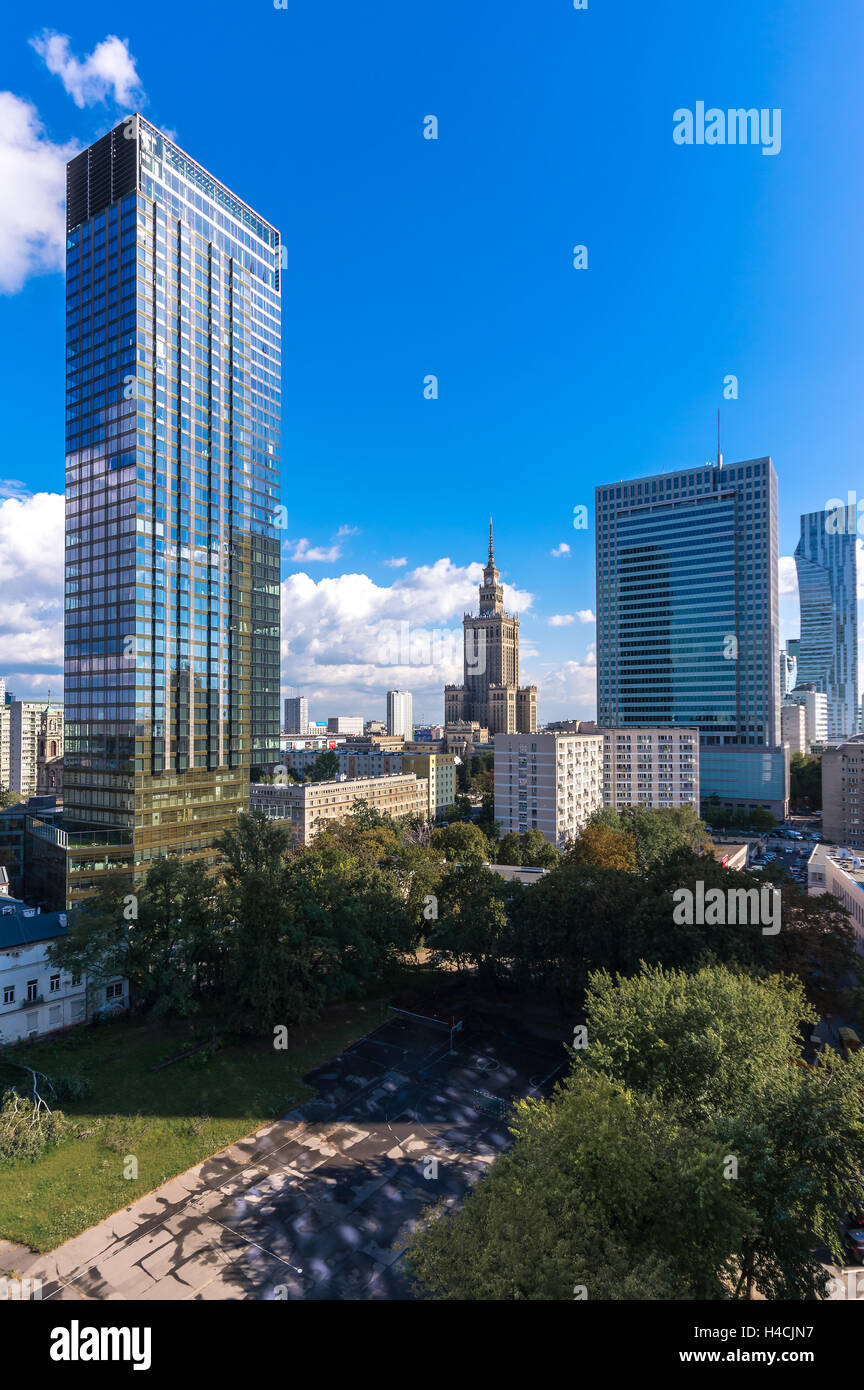 Panoramic view of the Polish capital with different types of office and ...