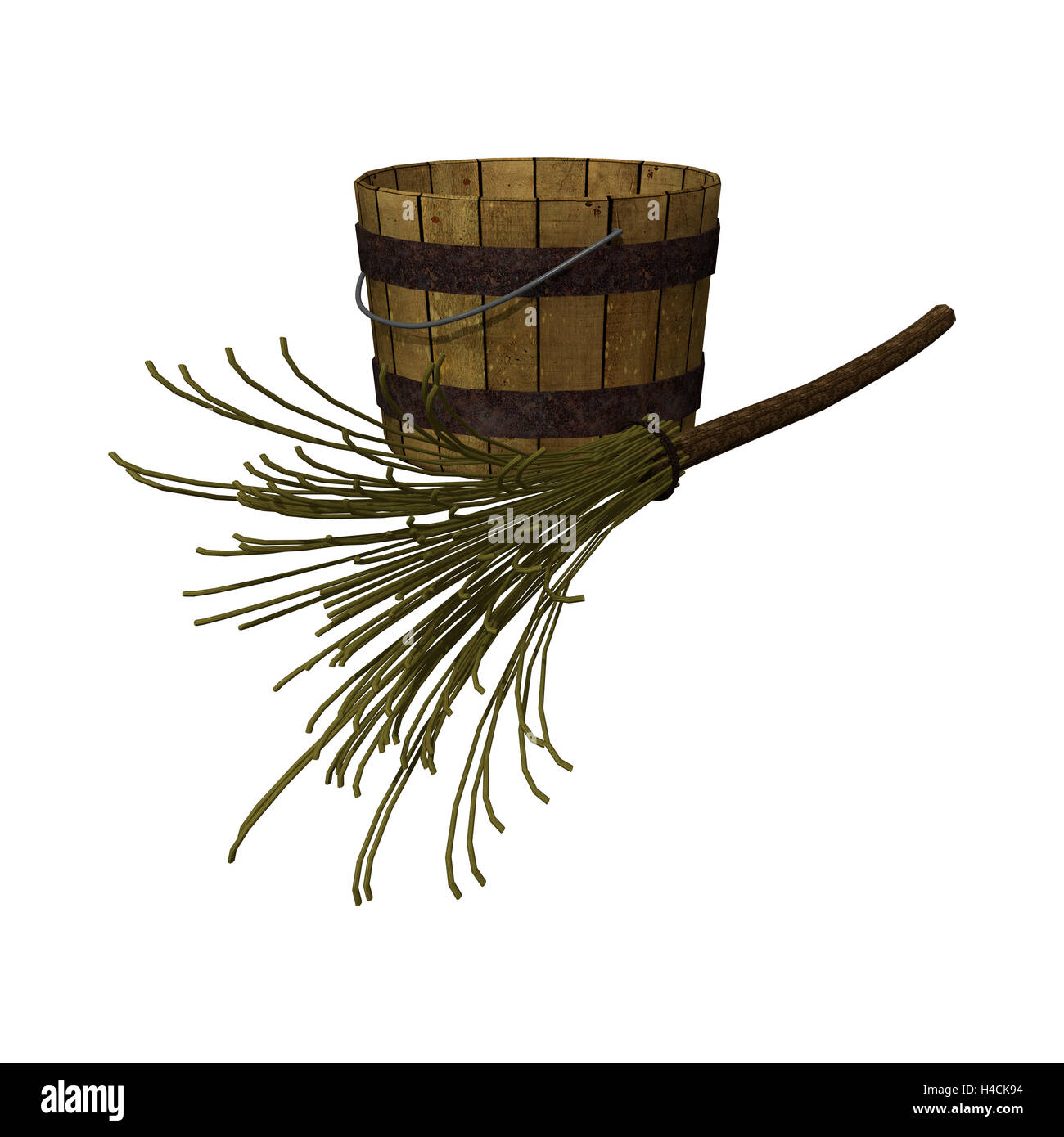 3D rendering of a broom and a bucket isolated on white background Stock ...