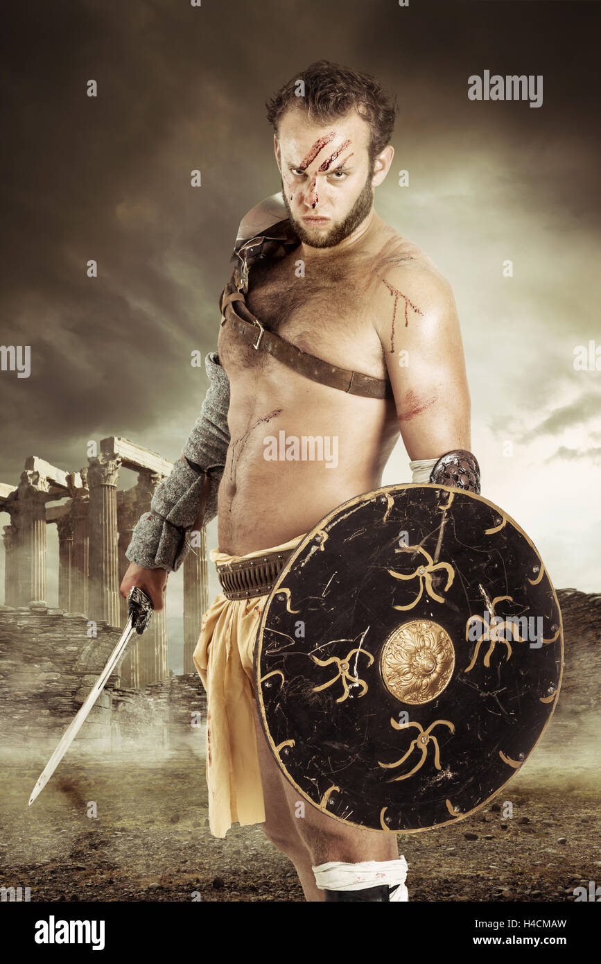 Ancient barbarian warrior or Gladiator ready to fight Stock Photo - Alamy