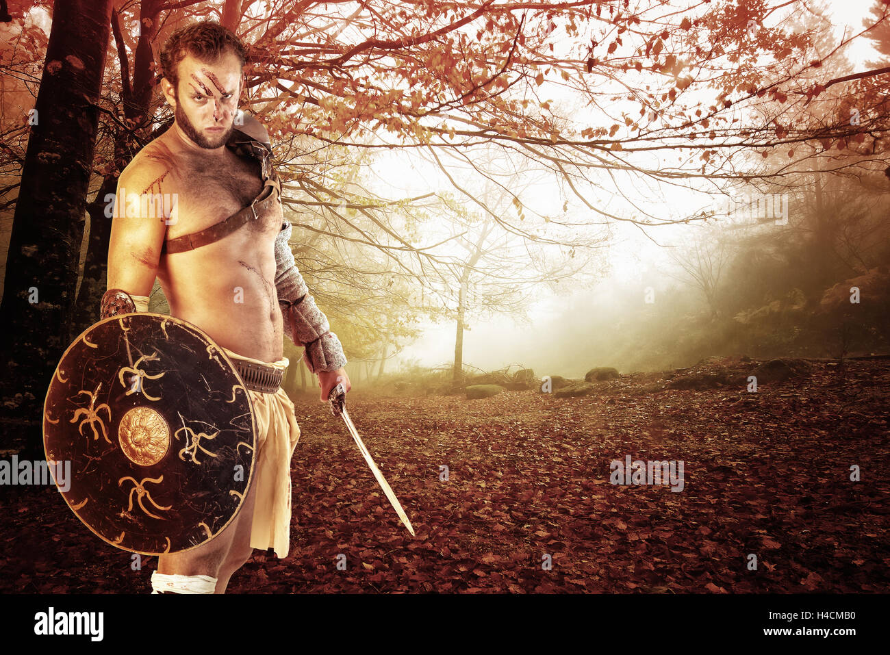 Ancient barbarian warrior or Gladiator ready to fight Stock Photo - Alamy