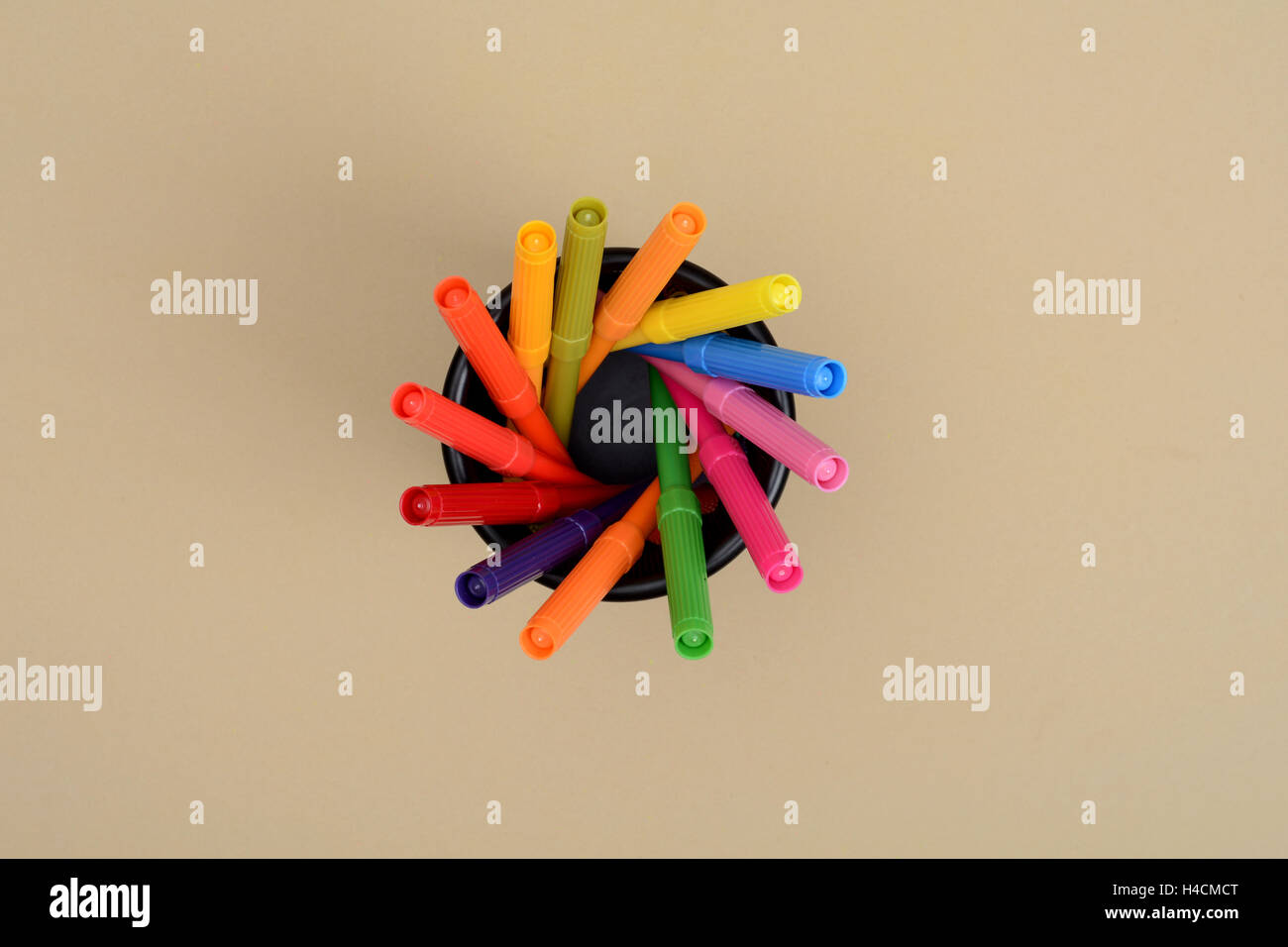 Set of Colorful markers top view in pen holder Stock Photo - Alamy