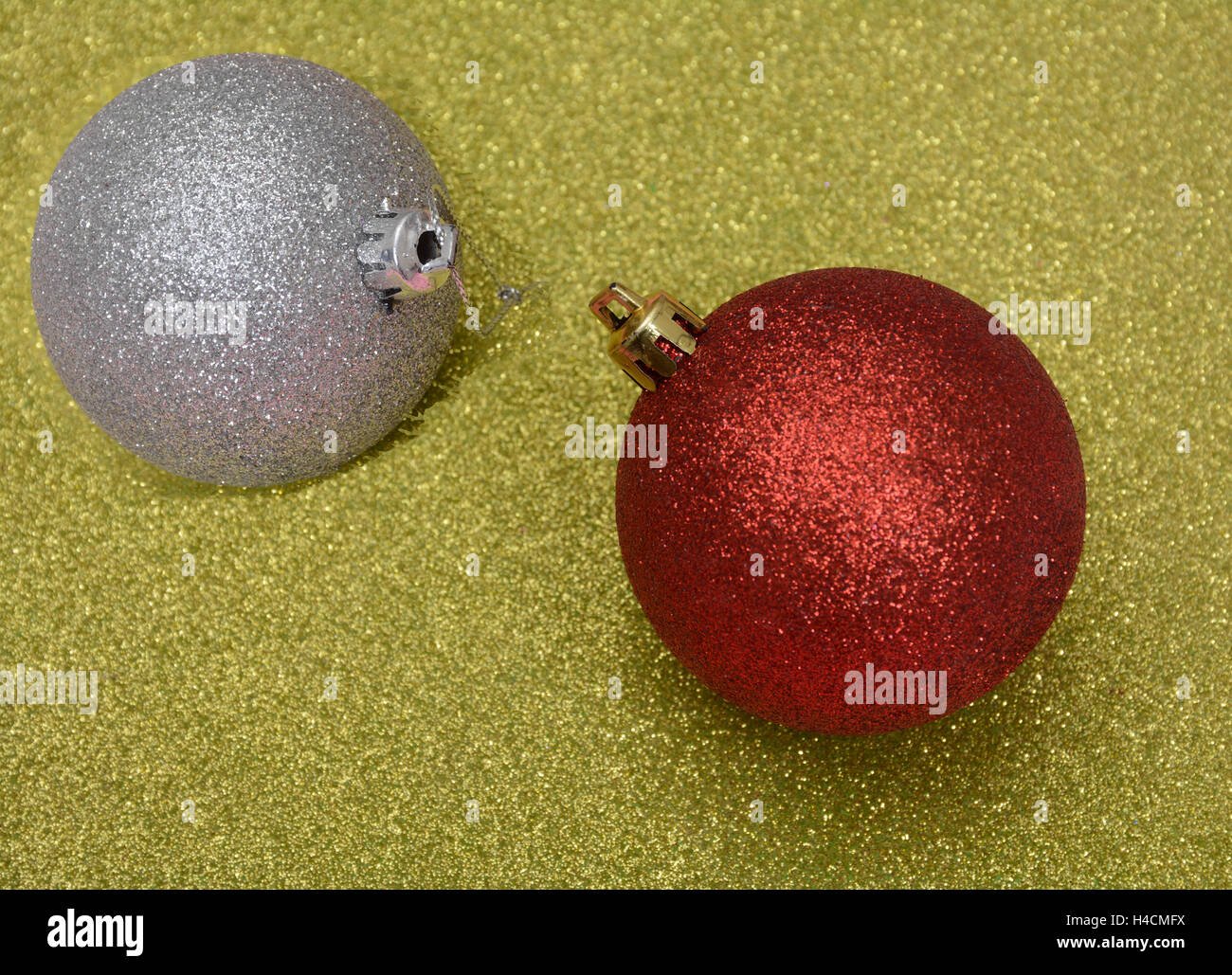 Two Christmas Balls on Glitter Background Stock Photo - Alamy