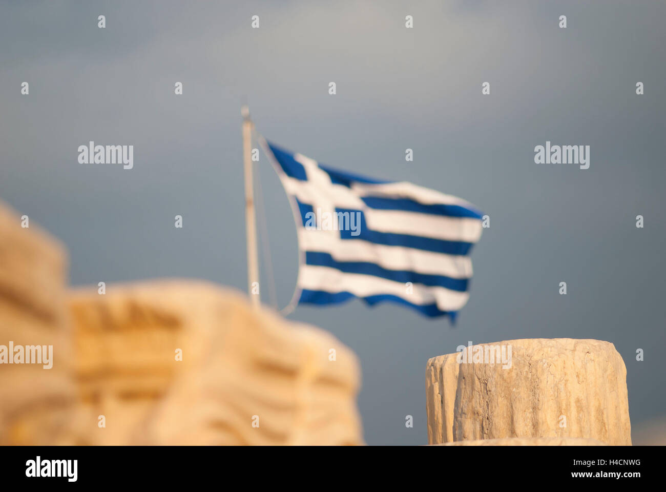 doric column with Greek flag, Athens, Greece Stock Photo - Alamy